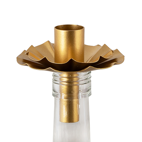 Kerzenhalter für Weinflasche, BOTTLENECK FLOWER, gold, Eisenblech